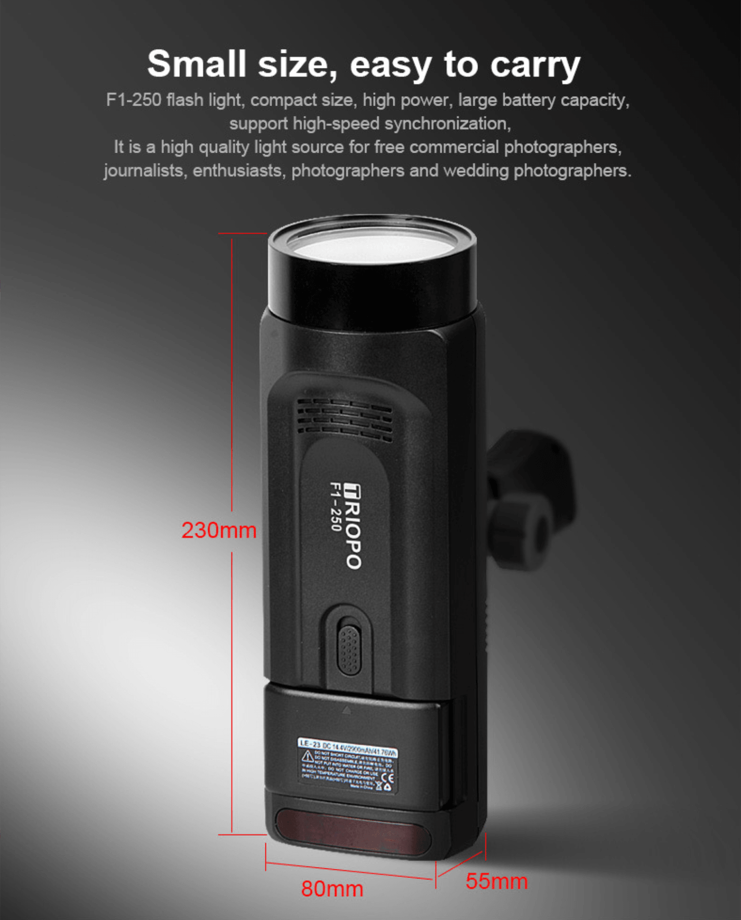 Triopo F1-250 Flash de Estudio Portátil 250W Con Batería Recargable ...